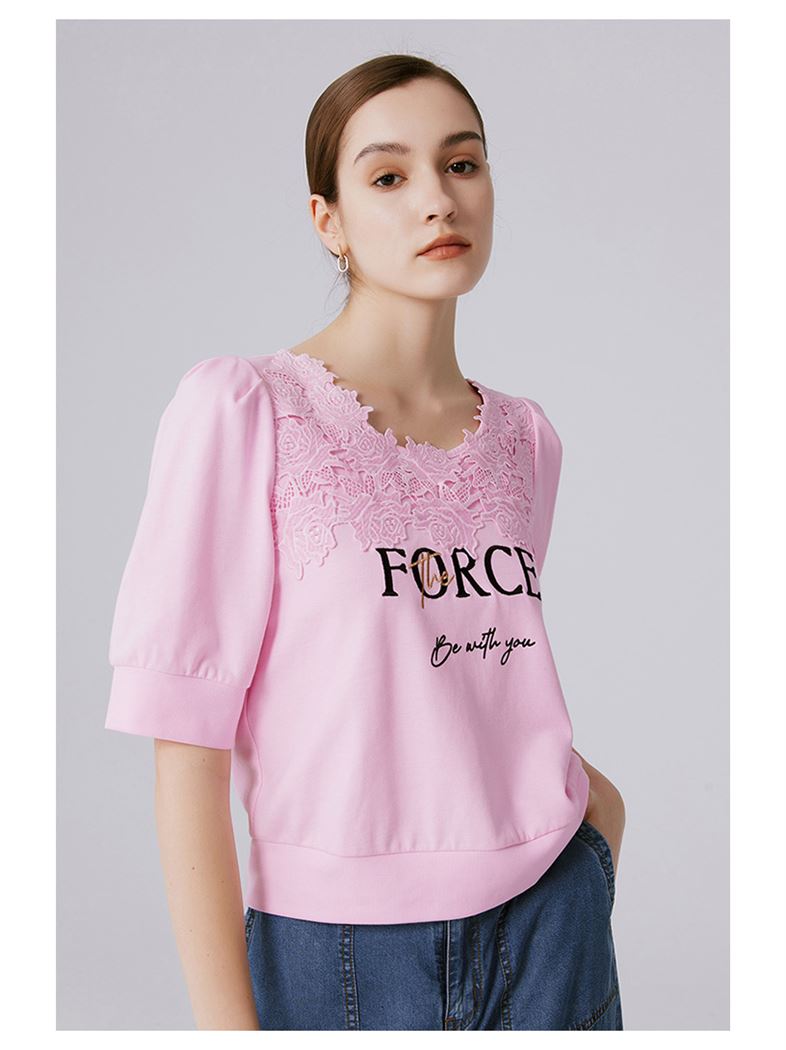 【限時特賣】休閒蕾絲拼接字母T恤│MOMA台灣最大時尚女裝品牌