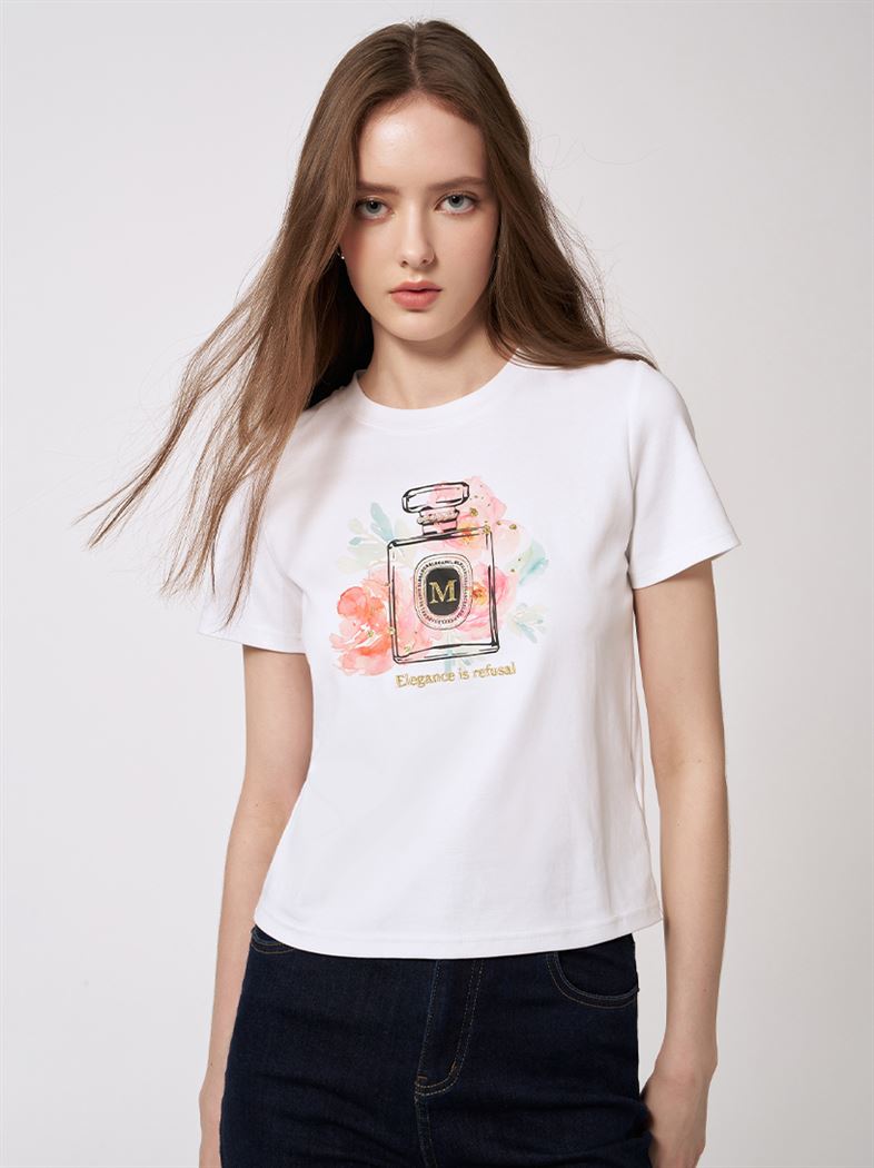 人氣追加 | 花朵香水瓶T恤-白│MOMA台灣最大時尚女裝品牌